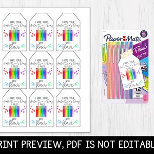 Printable Flair Pen Valentine Tag, Valentine's Day Card for Teacher ...
