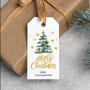 Printable Christmas Tree Gift Tag, Editable Holiday Gift Tag, Gold ...