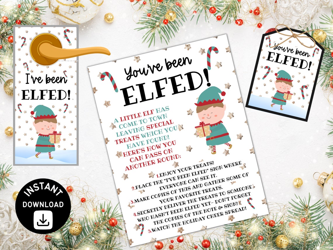 You've Been Elfed Printable Christmas Kit: Door Hanger, Gift Tags ...