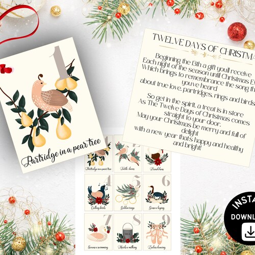 12 Days of Christmas Gift Tags Printable 12 Days of - Etsy