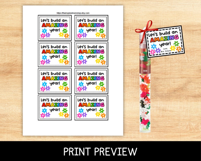 First Day of School Gift Tag: Building Blocks Theme (instant Download ...
