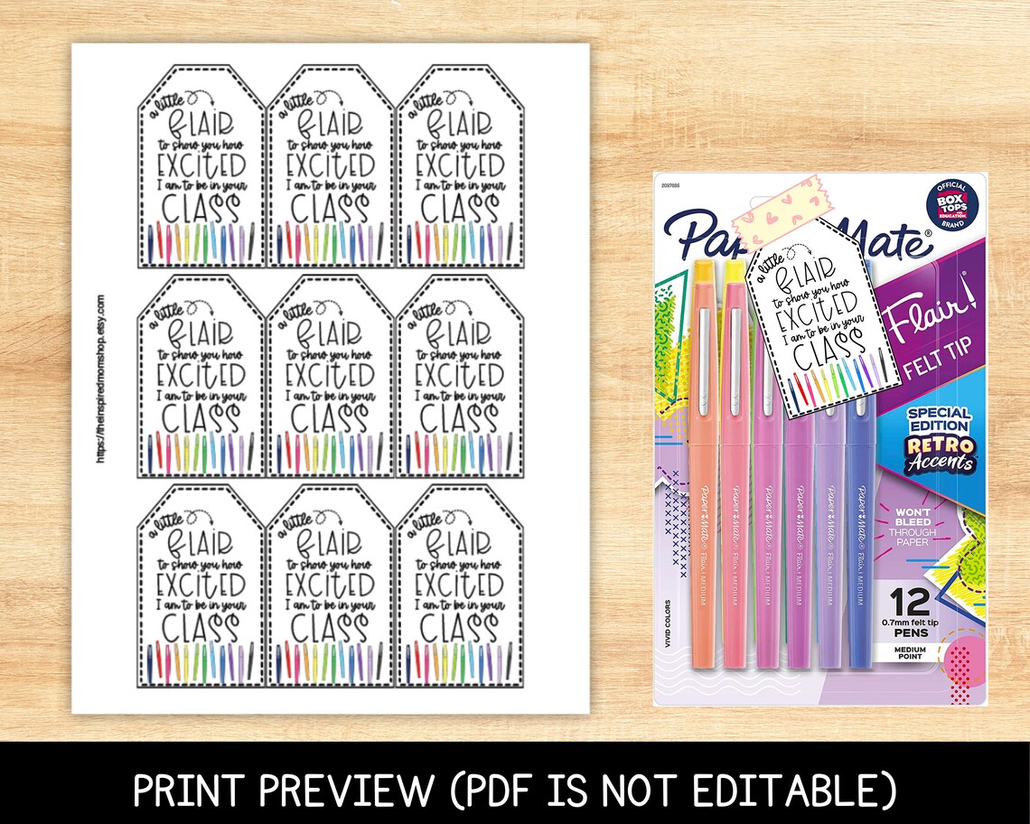 Teacher Flair Pen Gift Tag: Back to School Printable (PDF Download) - Etsy