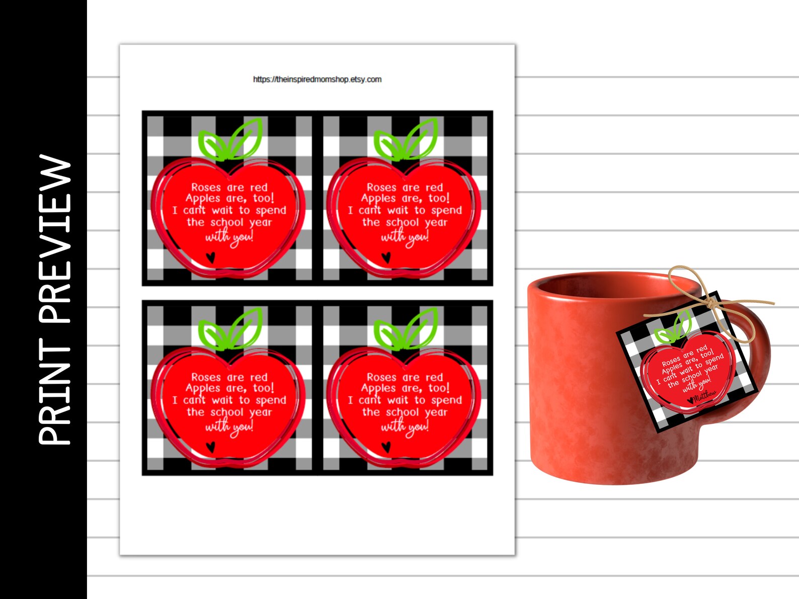 Printable Apple Gift Tag for Back to School First Day of - Etsy