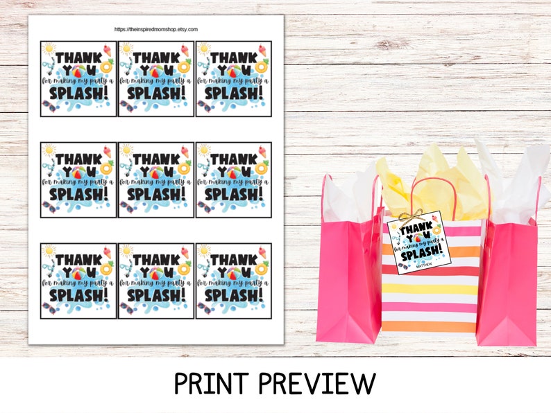 Printable Summer Party Favor Tags: Pool Party Splash Theme (instant ...