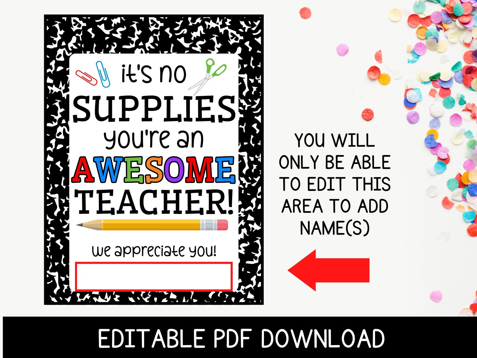 Printable Teacher Supplies Gift Tag, Teacher Appreciation Gift Idea, No ...