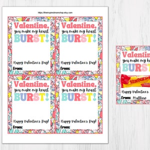 Printable Starburst Valentine's Day Card, You Make My Heart Burst ...