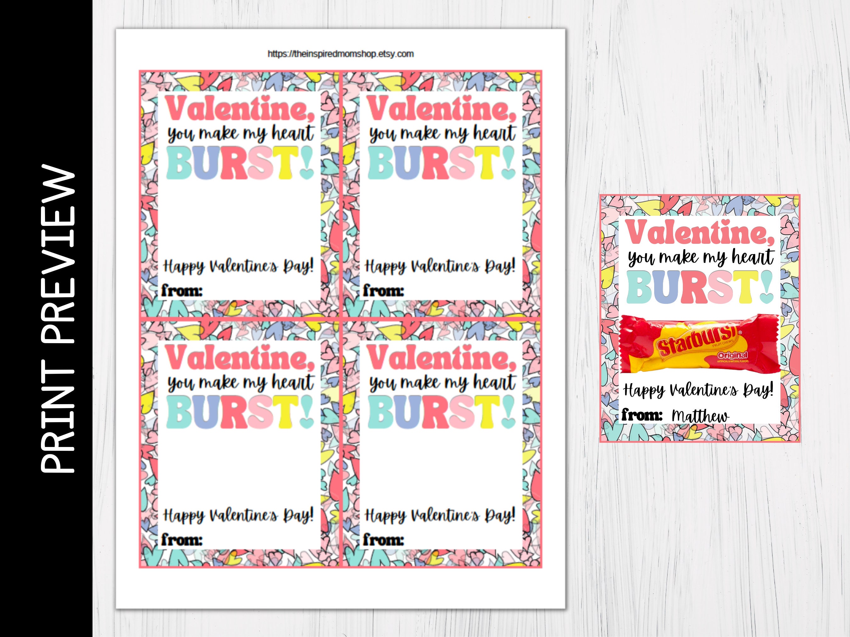 Printable Starburst Valentine's Day Card You Make My - Etsy