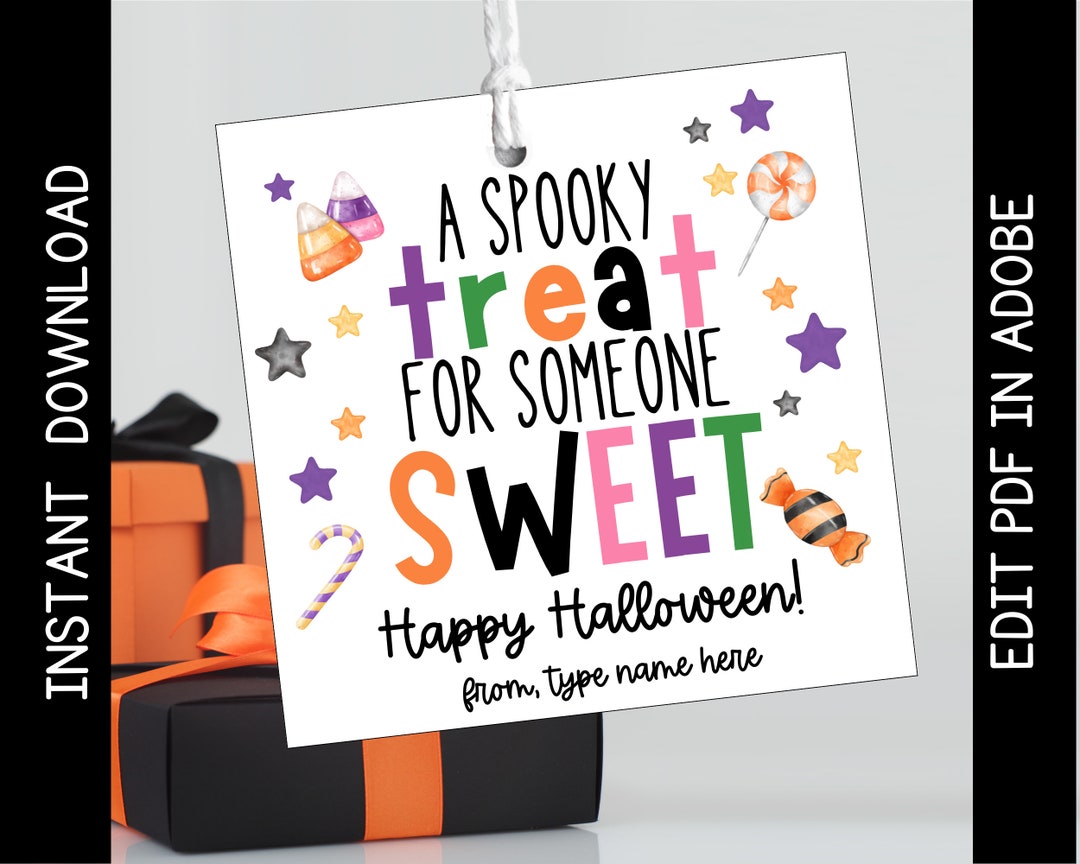 Printable Spooky Treat Halloween Gift Tags, Editable PDF (instant ...