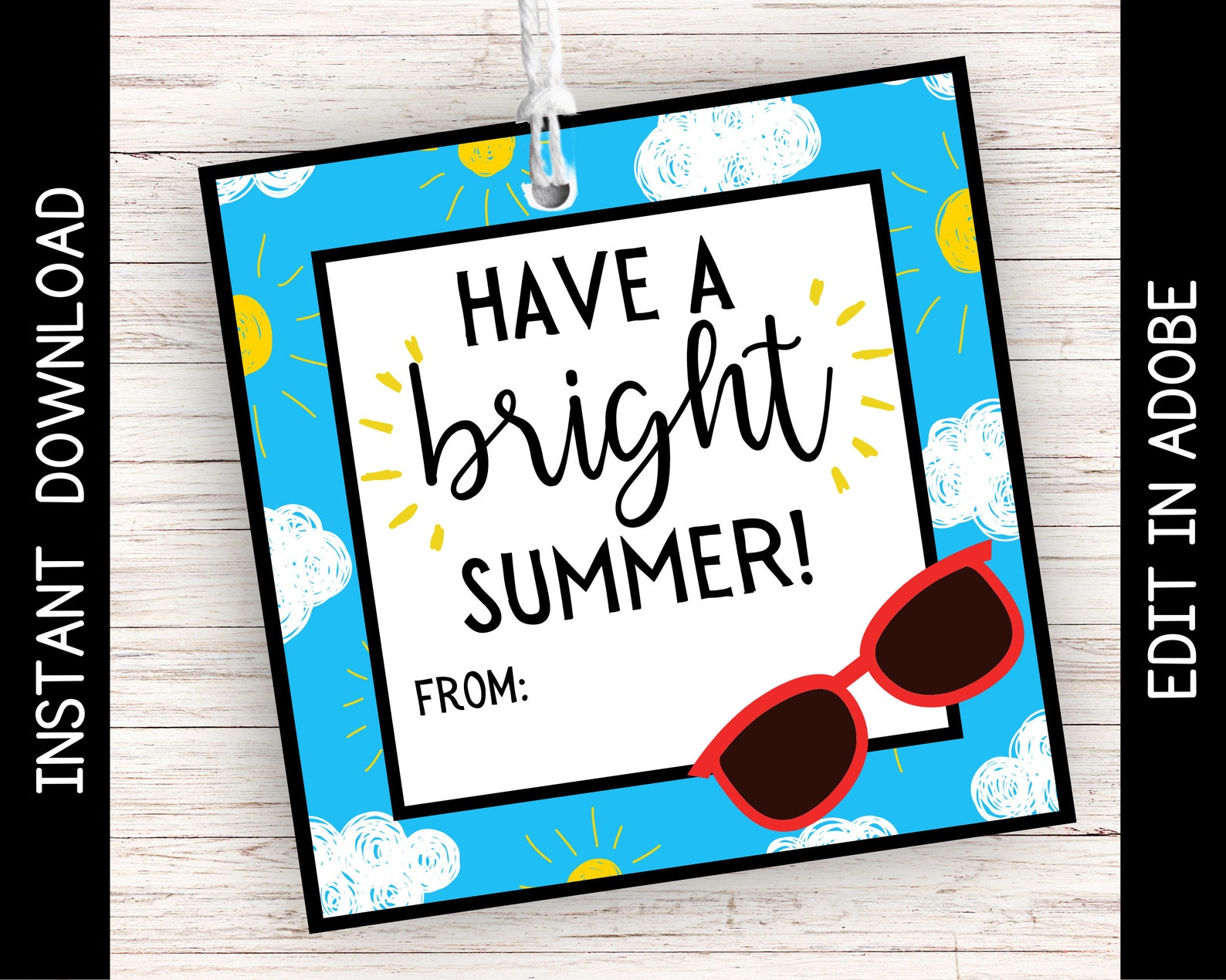Sunglasses Gift Tag: End of School Year, Bright Summer (instant ...