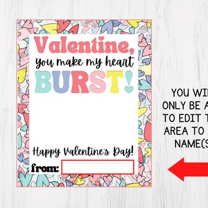 Printable Starburst Valentine's Day Card, You Make My Heart Burst ...