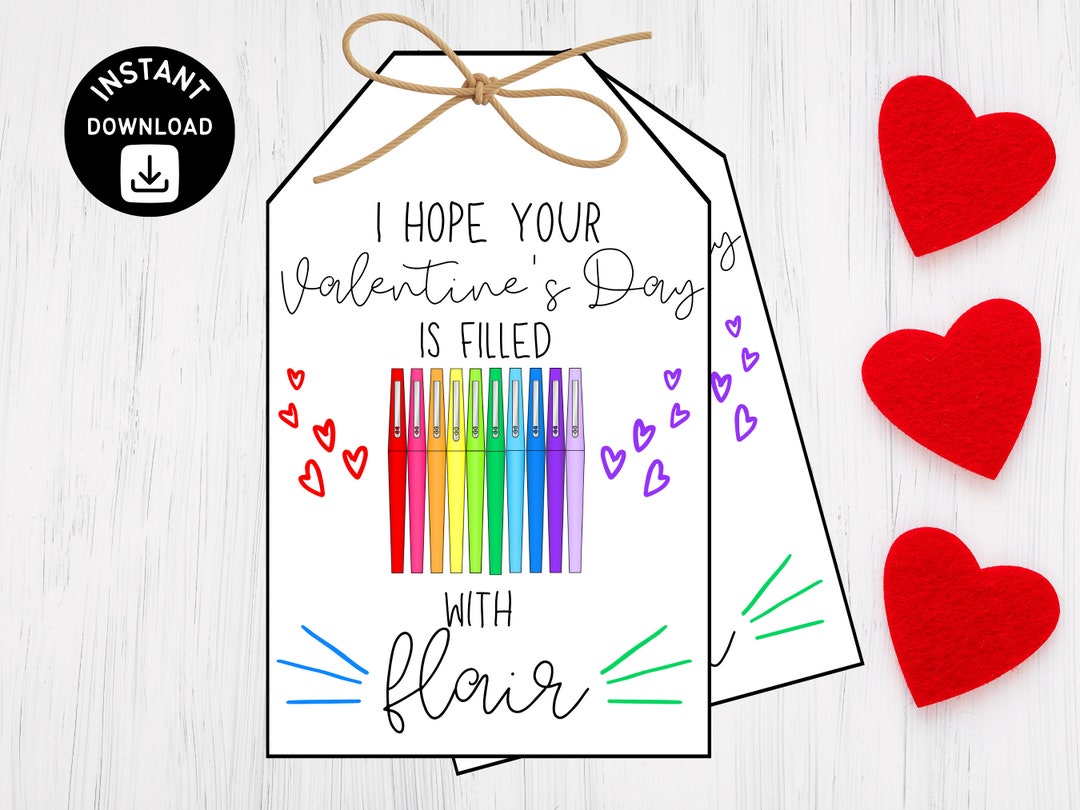 Printable Flair Pen Valentine Tag, Valentine's Day Card for Teacher ...