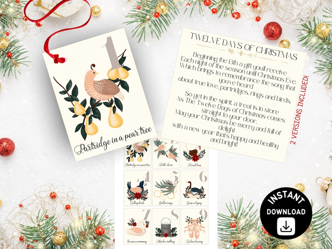 Printable Twelve Days of Christmas Gift Tags, 12 Days of Christmas Poem ...