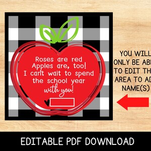Apple Poem Gift Tag: Back to School Teacher/student Gift (instant ...