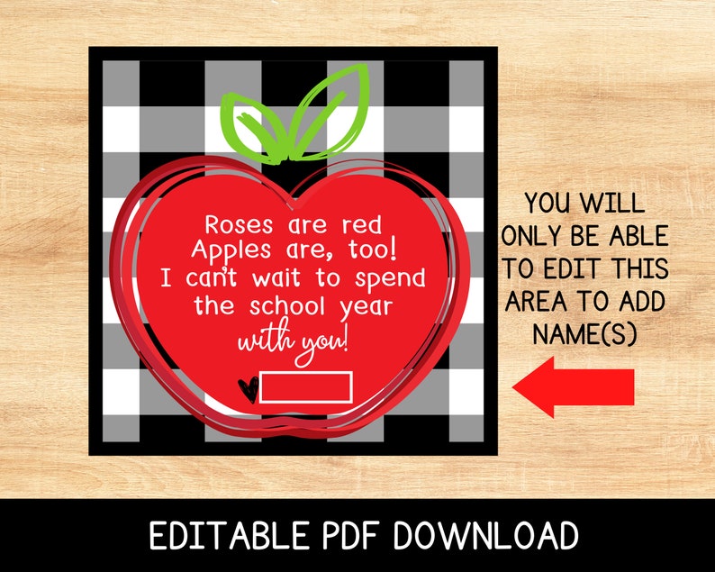 Apple Poem Gift Tag: Back to School Teacher/student Gift (instant ...