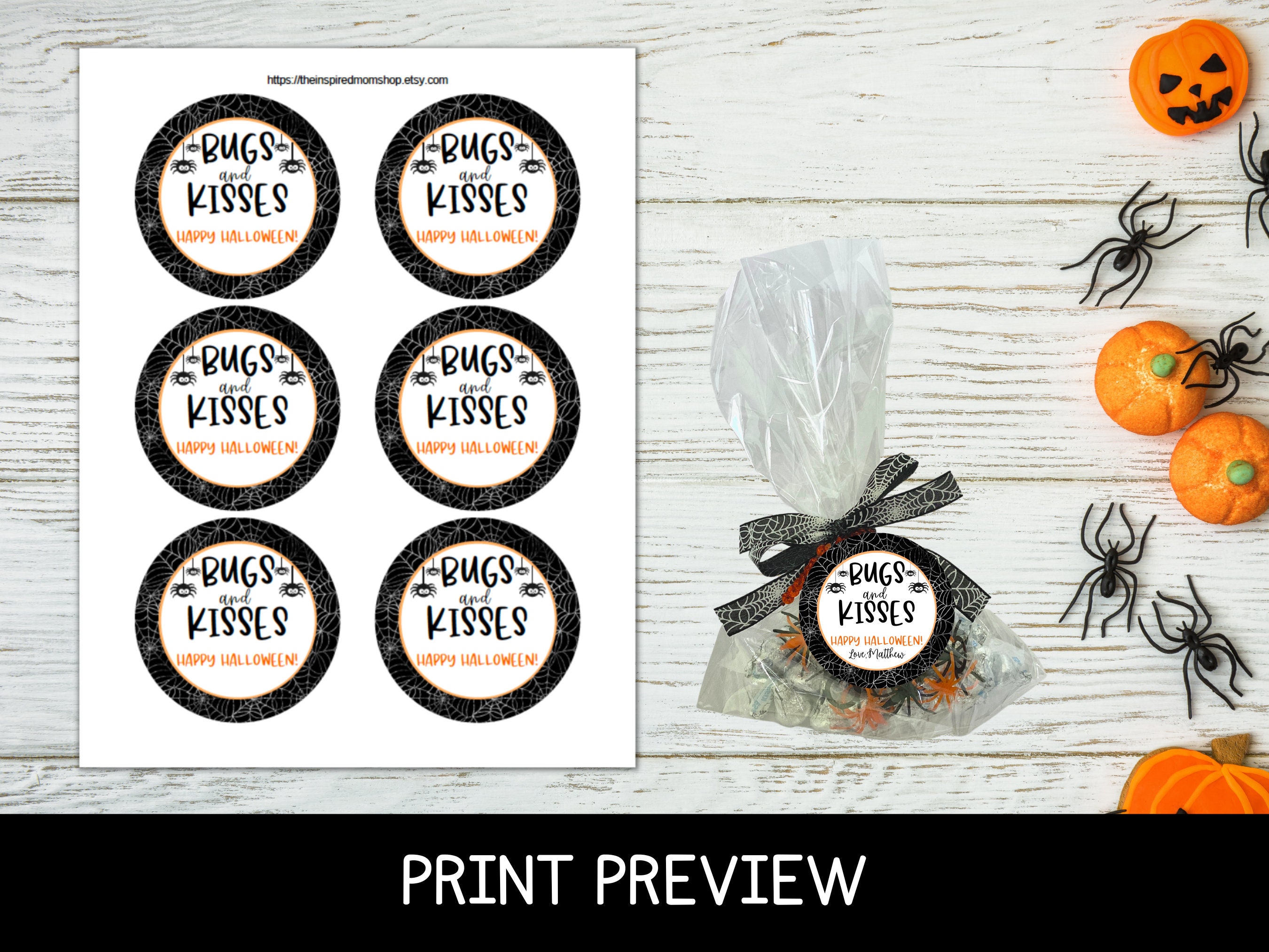Printable Bugs and Kisses Halloween Tag: Spider Party Favor (instant ...