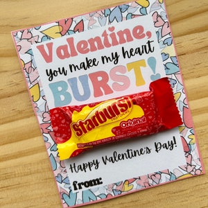 Printable Starburst Valentine's Day Card, You Make My Heart Burst ...