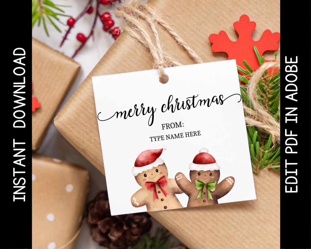 Printable Gingerbread Man Christmas Gift Tag, Editable Holiday Gift Tag ...