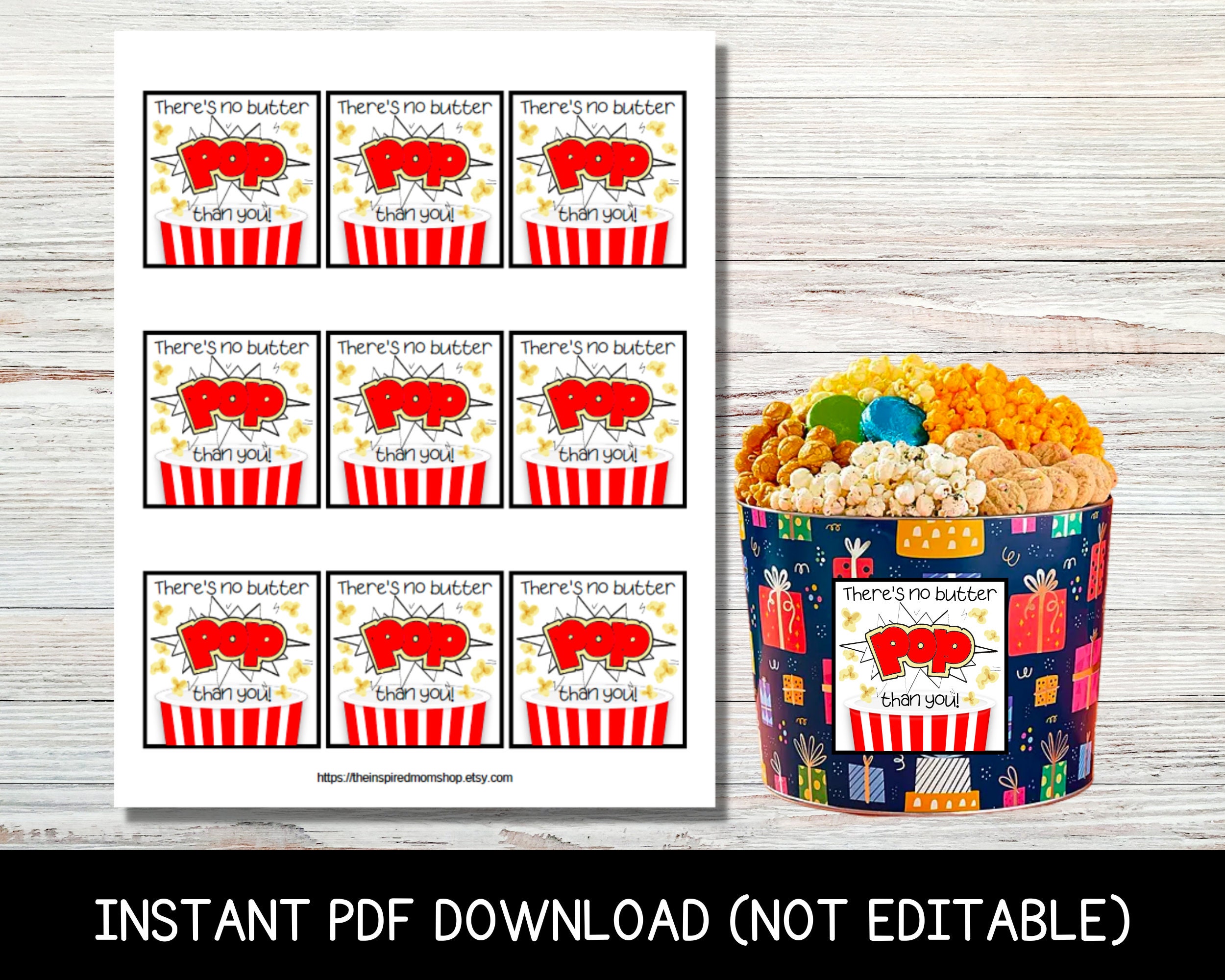 Funny Father's Day Popcorn Gift Tag: No Butter Pop Than You (instant ...
