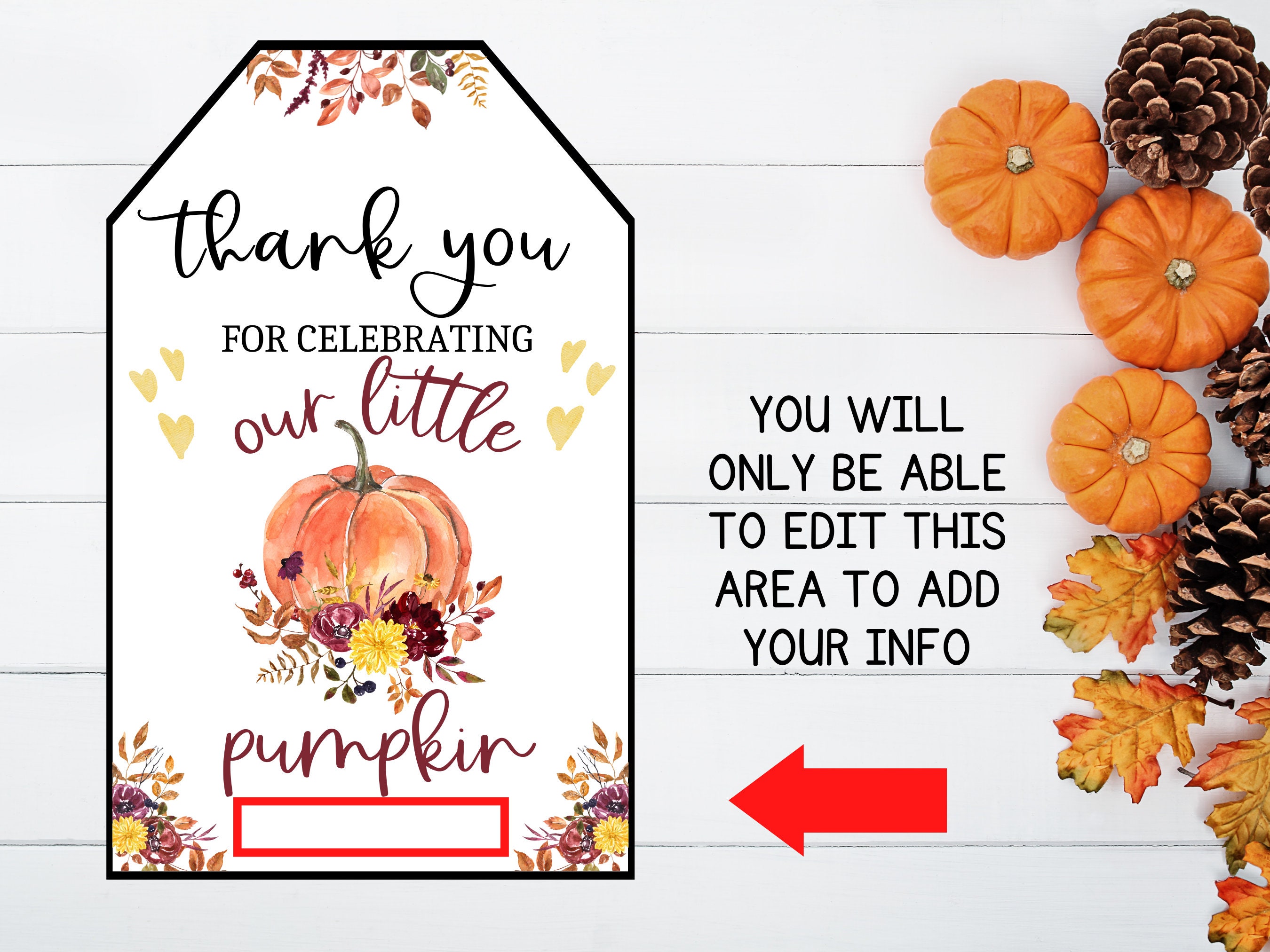 Pumpkin Birthday Thank You Tags: Fall Party Favors (PDF Download) - Etsy