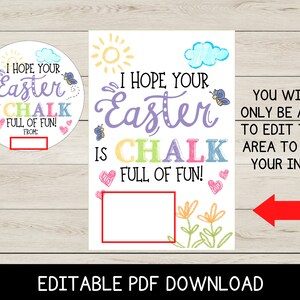 Printable Chalk Gift Tag for Easter, Chalk Full of Fun, Easter Gift ...