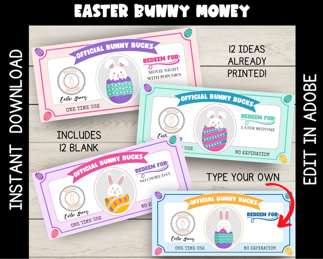 Printable Easter Bunny Bucks: Editable Activity Coupons (digital ...