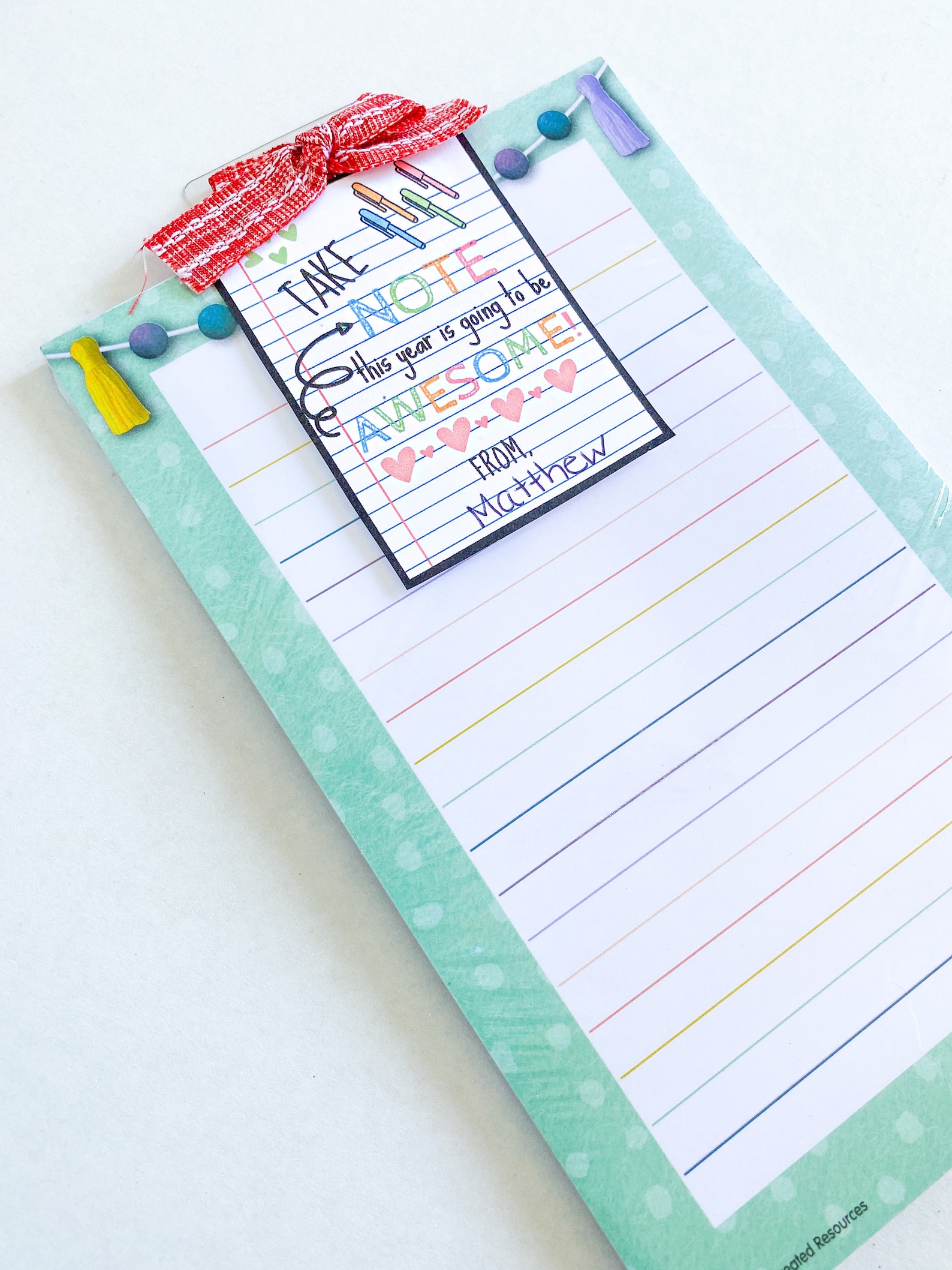 Printable Notebook Gift Tag, Back to School Teacher Gift (instant ...
