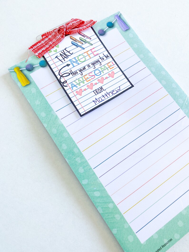 Printable Notebook Gift Tag, Back to School Teacher Gift (instant ...
