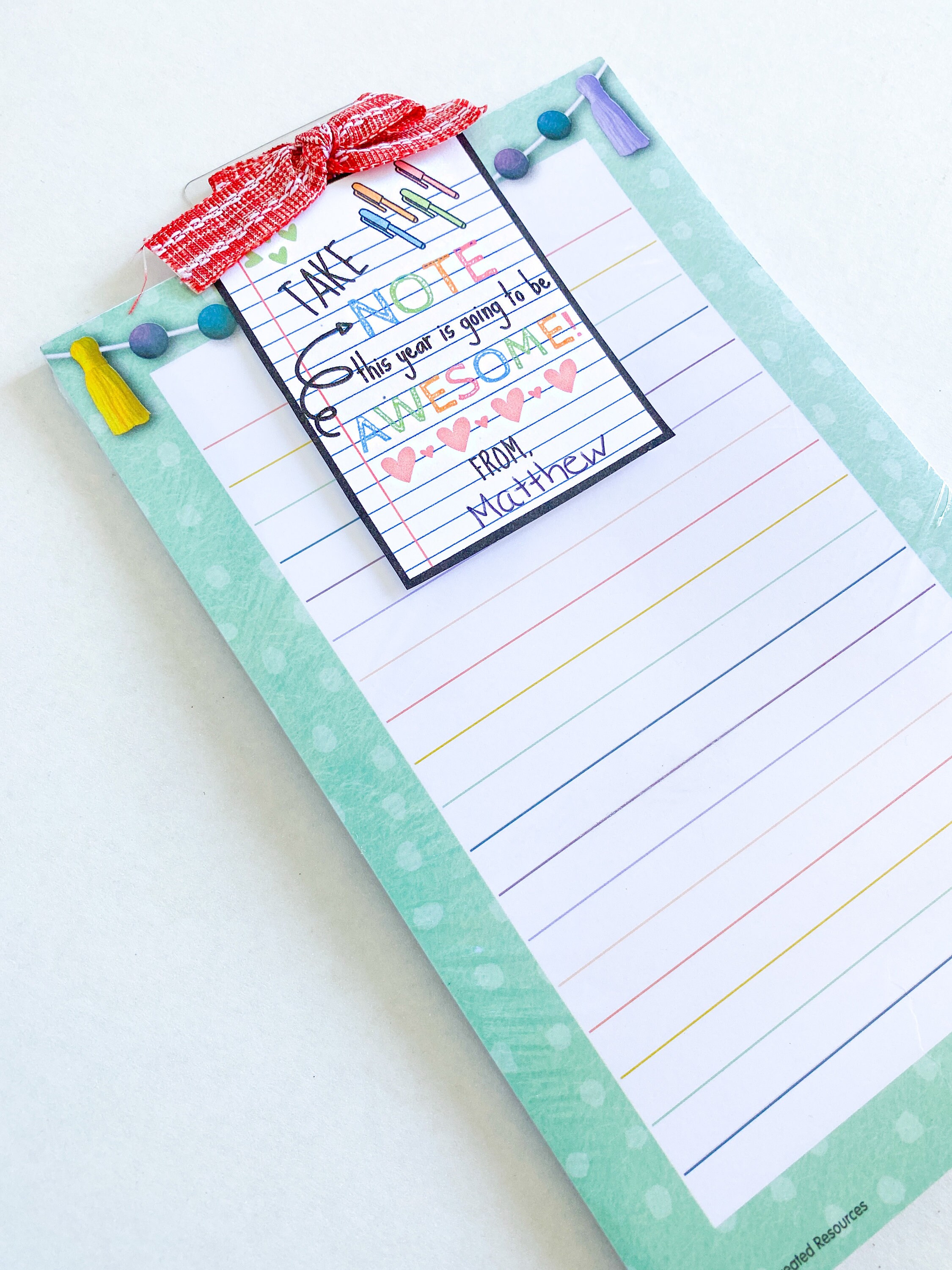 Printable Notebook Gift Tag, Back to School Teacher Gift (instant ...
