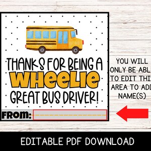 Printable Bus Driver Gift Tag, Bus Driver Appreciation, Wheelie Great ...