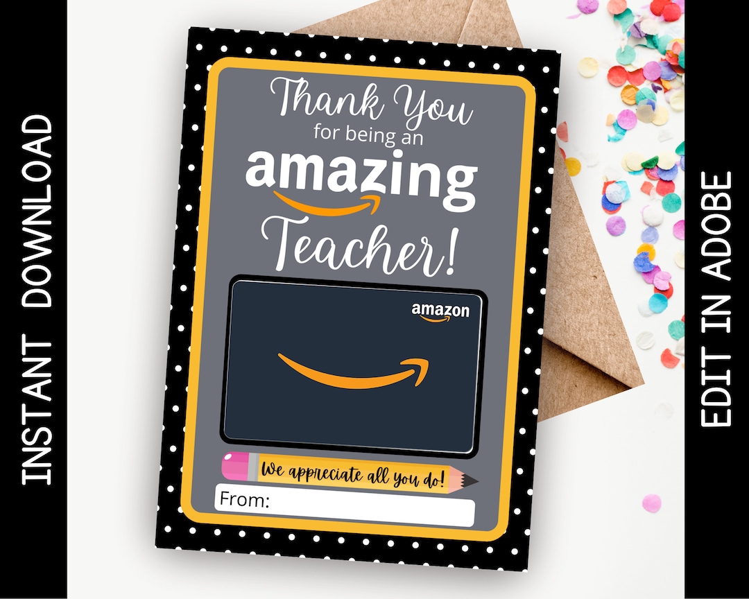 Printable Amazon Gift Card Holder for Teacher Appreciation Week, Thank ...