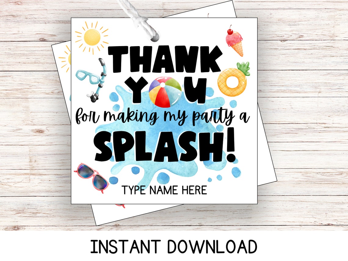 Printable Summer Party Favor Tags: Pool Party Splash Theme (instant ...