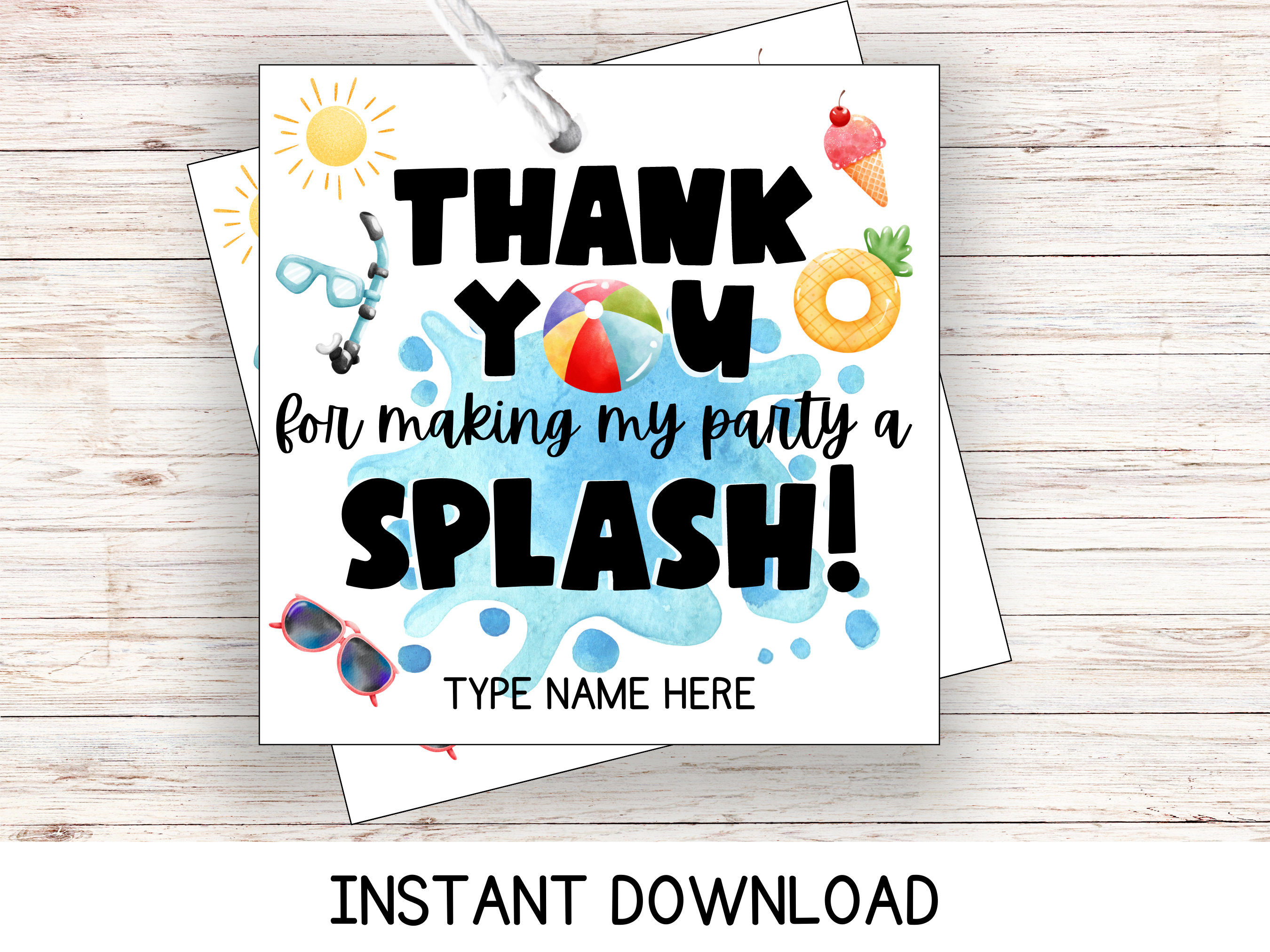 Printable Summer Party Favor Tags: Pool Party Splash Theme (instant ...