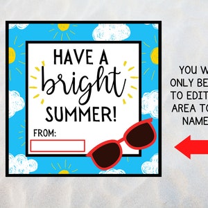 Printable End of the School Year Sunglasses Gift Tag, Student, Class ...