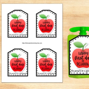 Printable Back to School Apple Gift Tag, First Day of School, Back to ...