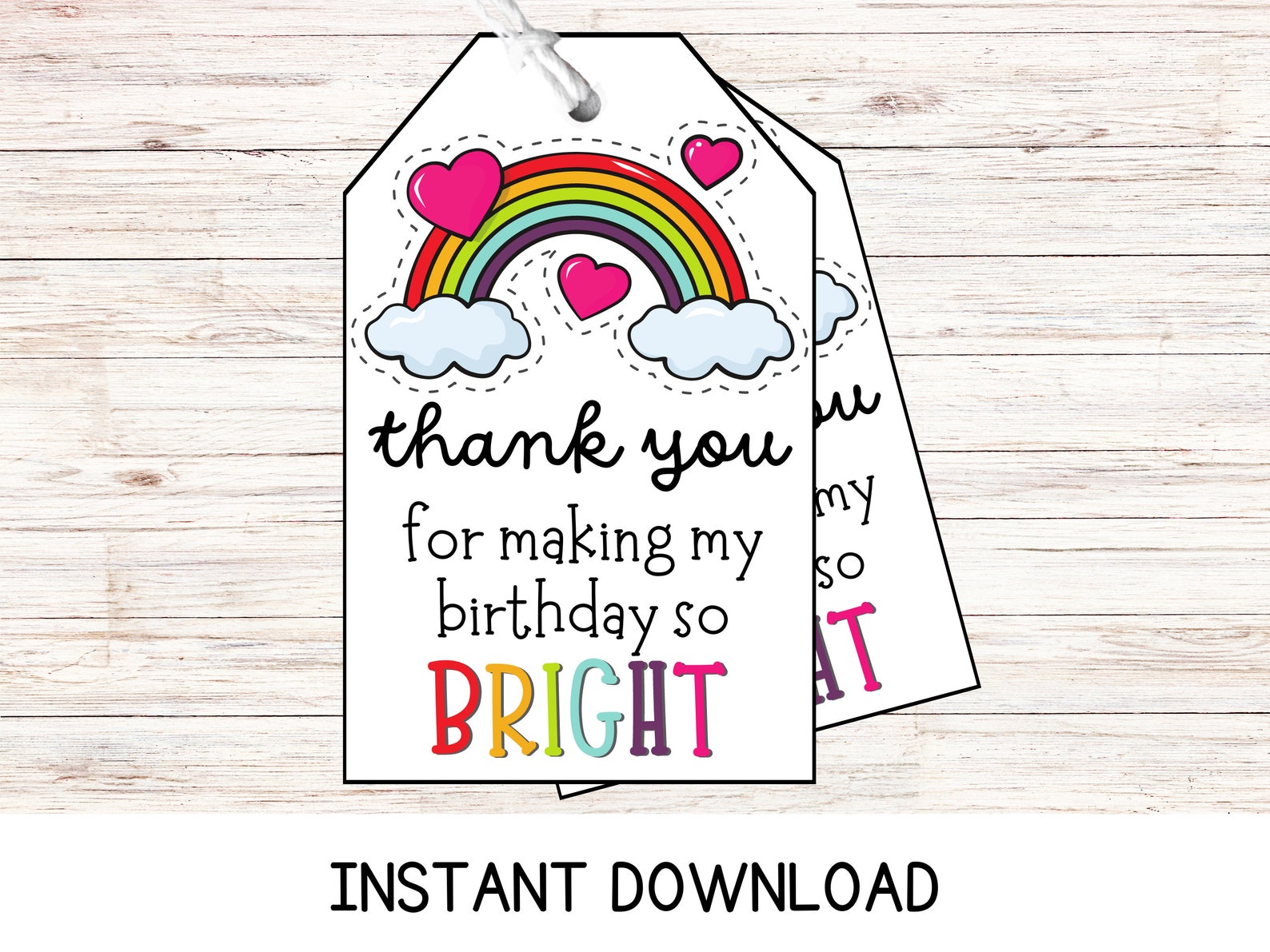 Rainbow Birthday Party Favor Tags: Printable Thank You Tags (PDF ...