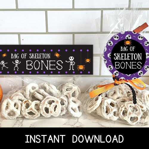 Printable Skeleton Bones Halloween Treat Bag Toppers Bag of - Etsy