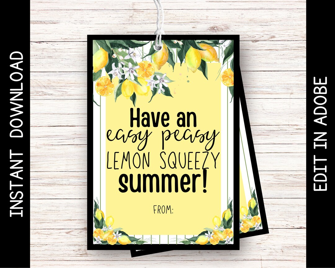 Lemon Summer Teacher Gift Tag, Editable End of Year Gift (instant ...