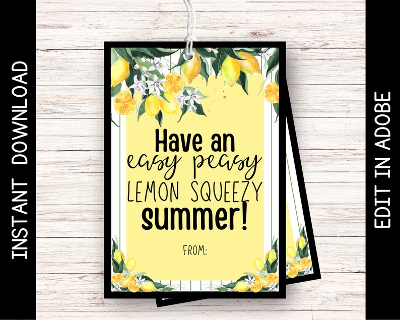 Lemon Summer Teacher Gift Tag, Editable End of Year Gift (instant ...