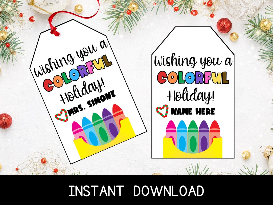 Printable Colorful Holiday Crayon Gift Tag Holiday Gift for - Etsy