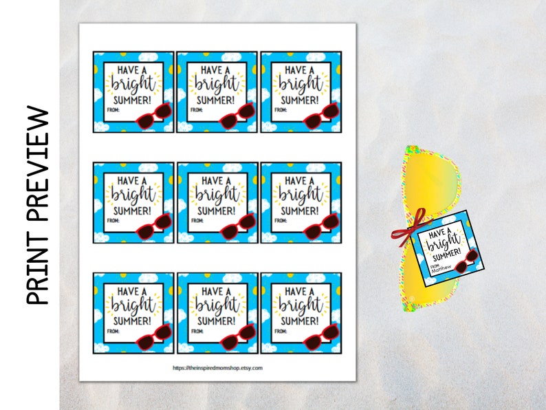 Printable End of the School Year Sunglasses Gift Tag Student - Etsy