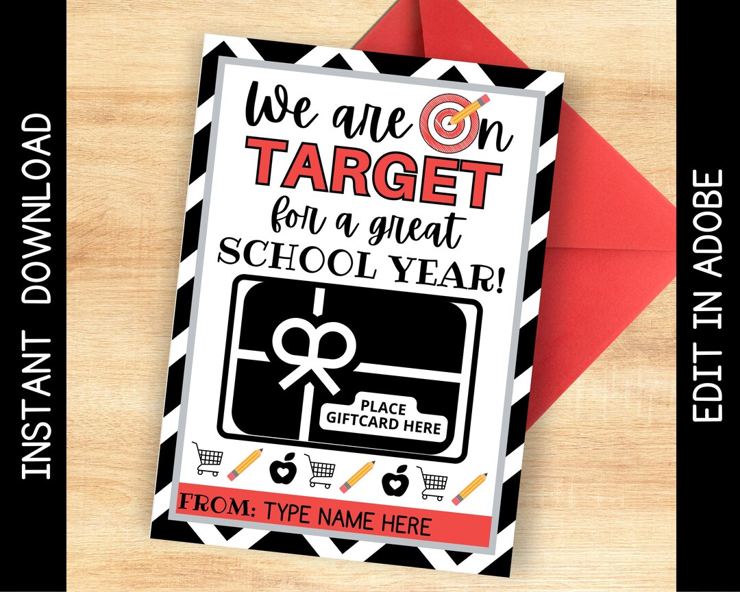 Printable Target Gift Card Holder for Teacher Back to School Gift, on ...
