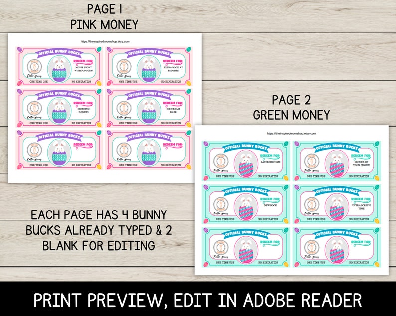 Printable Easter Bunny Bucks: Editable Activity Coupons (digital ...