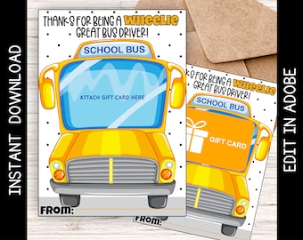 PRINTABLE Bus Driver Thank You Card, Bus Driver Gift Card Holder, Bus ...