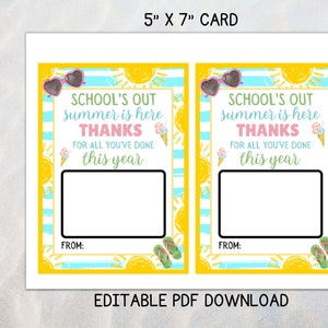 Printable Teacher Gift Card Holder for Summer End of the - Etsy