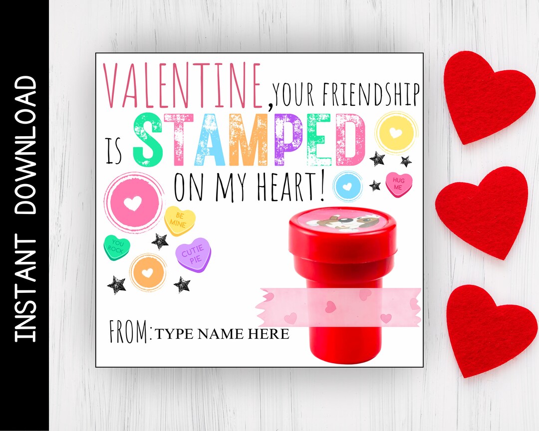 Printable Stamper Valentine Cards: Friendship Stamped on My Heart ...