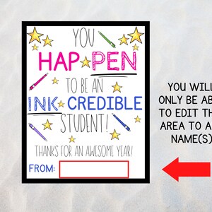 Printable End of the School Year Student Pen Gift Tag Hap-pen - Etsy