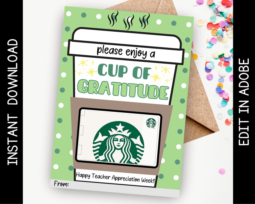 Printable Starbucks Gift Card Holder: Teacher Appreciation (editable ...