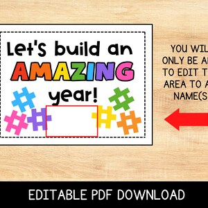 First Day of School Gift Tag: Building Blocks Theme (instant Download ...