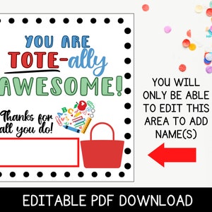 Printable Tote Gift Tag for Teacher, Teacher Appreciation Tag, Tote ...