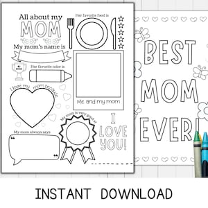 Printable Mother's Day Activity for Kids, All About My Mom, Mother's ...